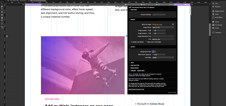 Muse for You | 180° Text Reveal Hover Box Widget | Adobe Muse CC.